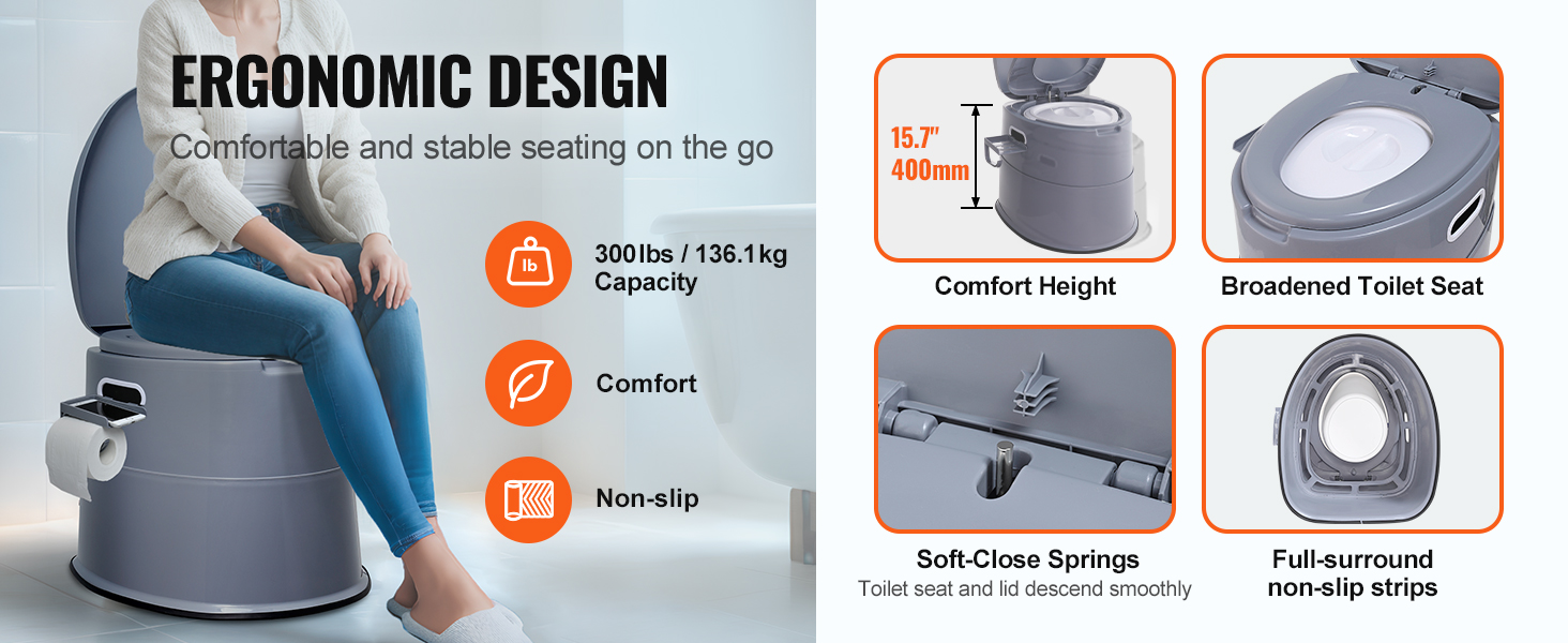 VEVOR Portable Toilet for Camping, Porta Potty with 1.3 Gal Detachable ...