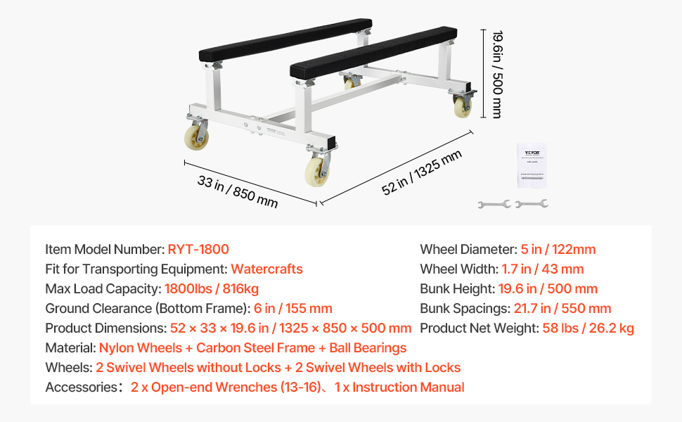 VEVOR Watercraft PWC Dolly Boat 816 kg Capacity Jet Ski Stand Storage ...