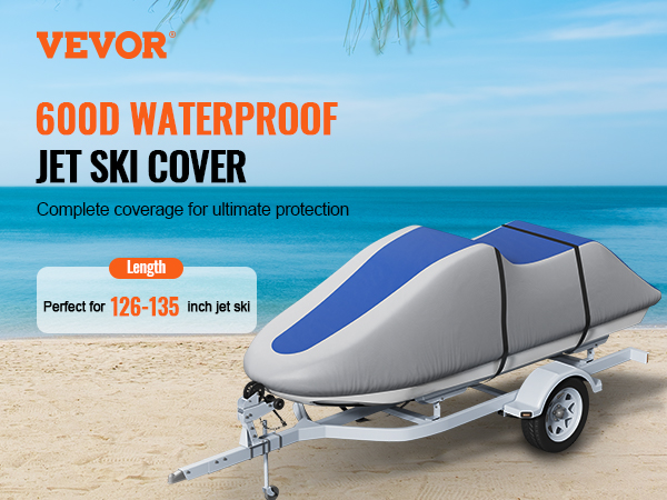 VEVOR Jet Ski Cover, 126"-135" Trailerable Waterproof PWC Cover, Heavy ...