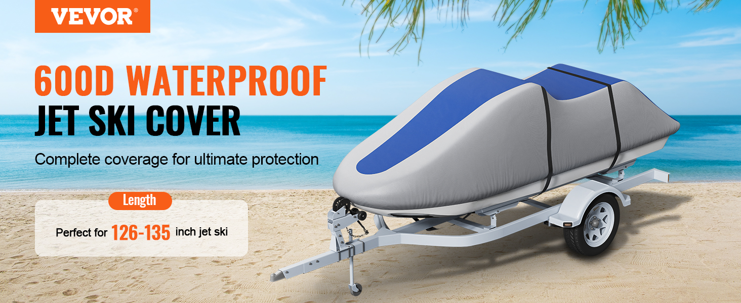 VEVOR Jet Ski Cover, 126"-135" Trailerable Waterproof PWC Cover, Heavy ...