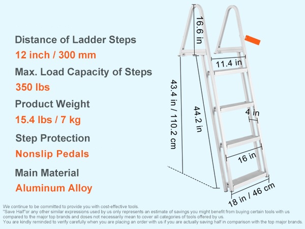 VEVOR Aluminum Dock Ladder Boat Dock Ladder Removable 4 Steps with ...