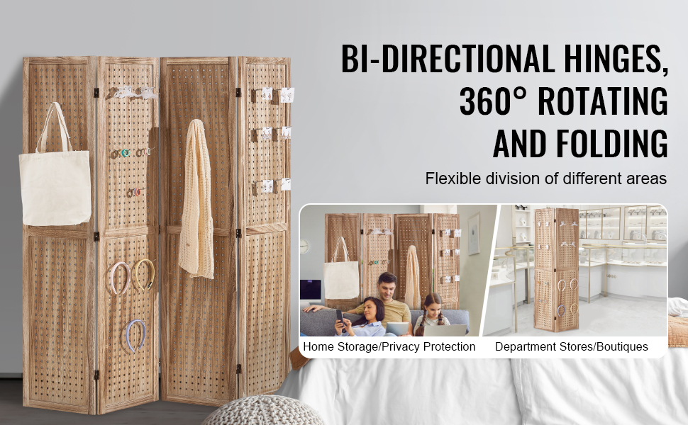 VEVOR Wood Room Divider Portable Wooden Partition 4 Panel for Room ...