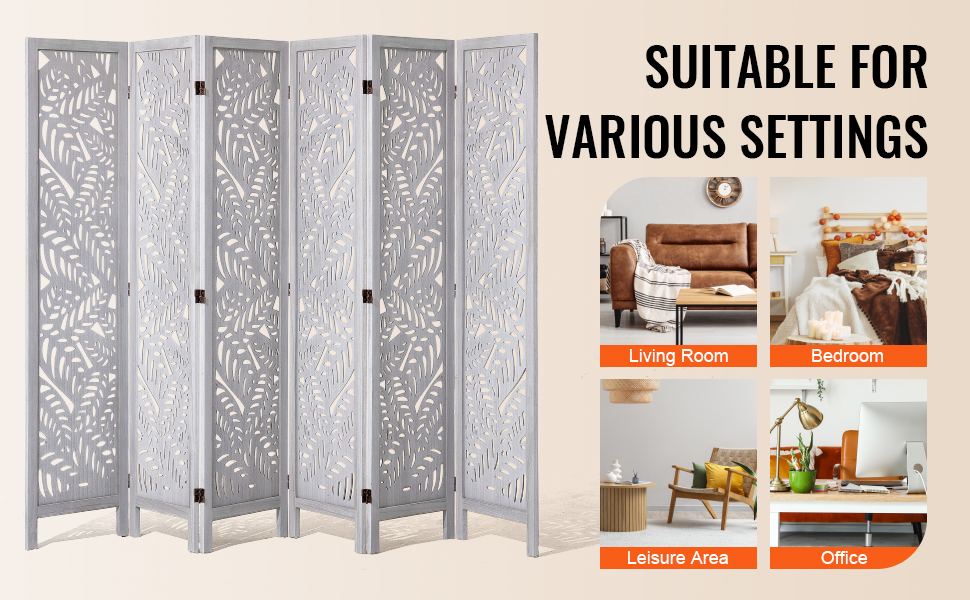 VEVOR Wood Room Divider, 6 Panel Wood Folding Privacy Screen, 66.9 ...