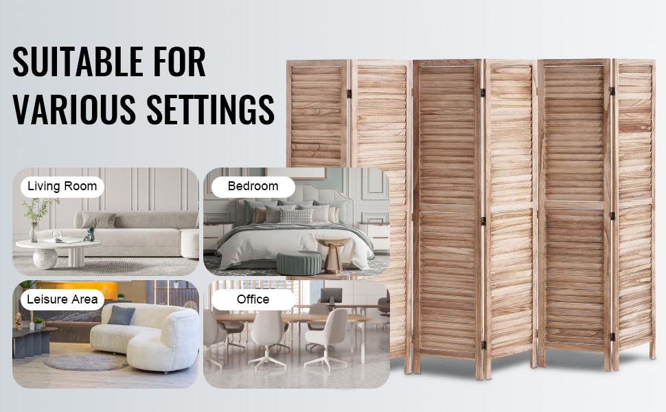 VEVOR Wood Room Divider, 6 Panel Wood Folding Privacy Screen, 66.9 ...