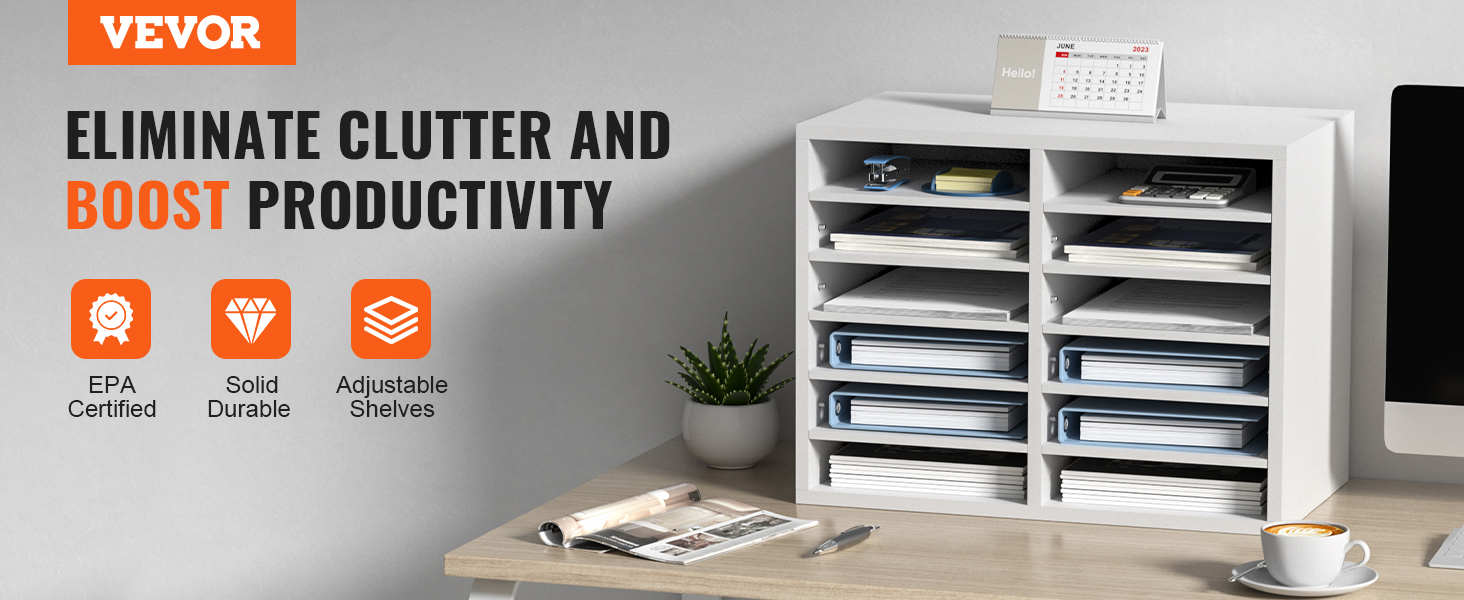 VEVOR Wood Literature Organizer Adjustable File Sorter 12 Compartments ...