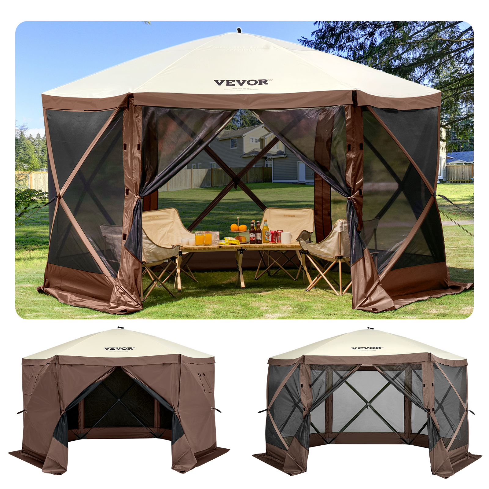 VEVOR Pavillon-Zelt, 3,6 x 3,6 m, 6-seitiges Pop-up-Camping ...