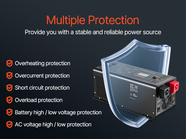 VEVOR 3000W Pure Sine Wave Inverter Charger DC 24V to AC 120V Power ...