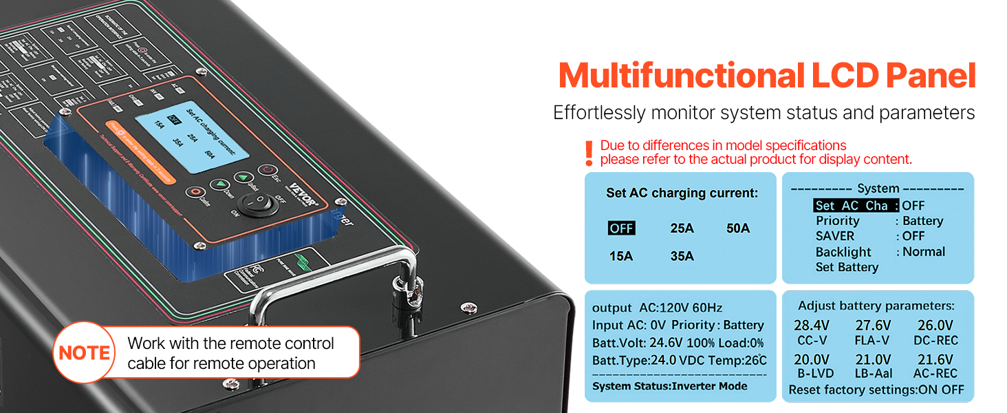 VEVOR 6000W Pure Sine Wave Inverter Charger DC 24V to AC 120V Power ...