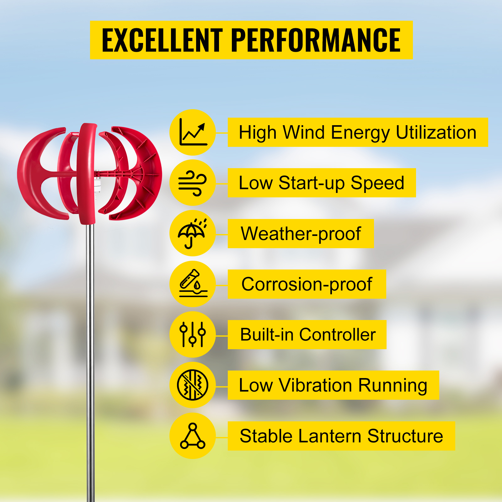 400w 12v Lanterns Street Lamp Wind Turbine Generator 5 Blades W ...