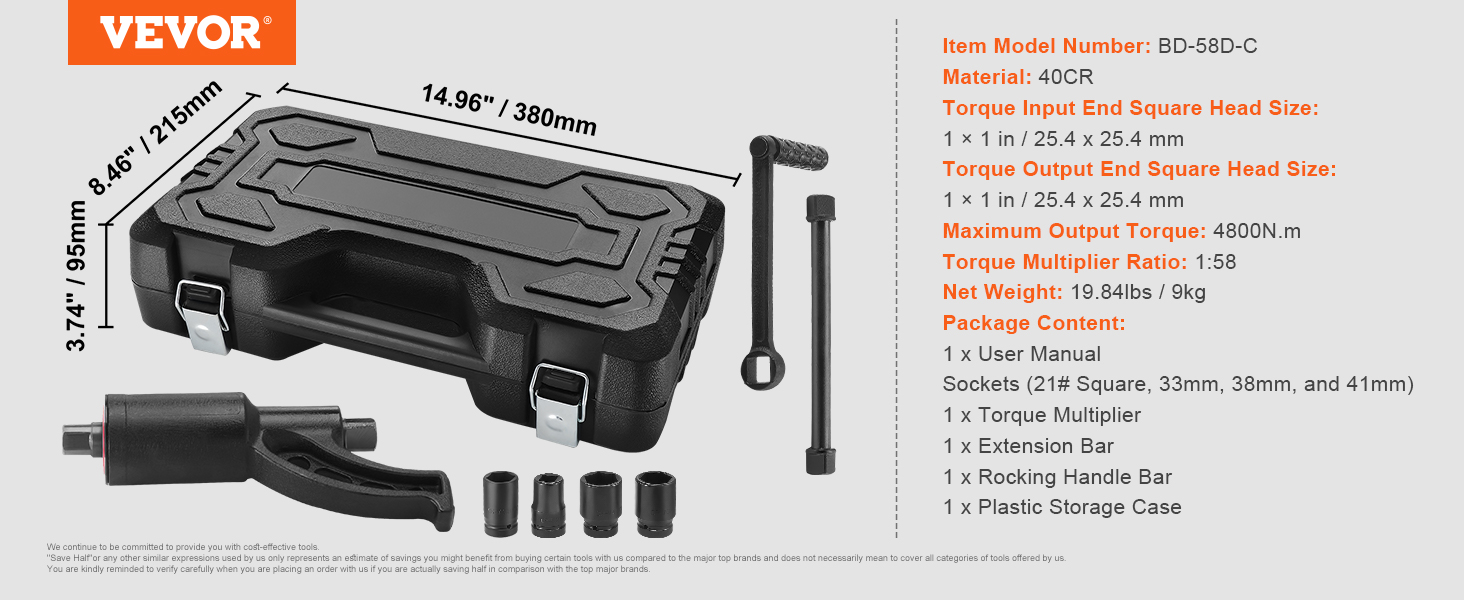 VEVOR Torque Multiplier, Heavy Duty Torque Multiplier Wrench Set, 1 ...