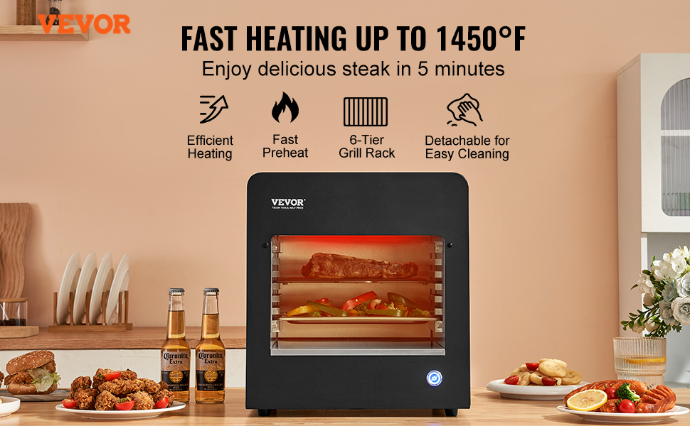 Electric Steak Grill 1800W Smokeless Infrared Broiler Stainless Steel ...