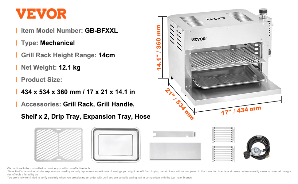 VEVOR Propane Steak Grill 1500°F Portable Infrared Broiler for Outdoor ...
