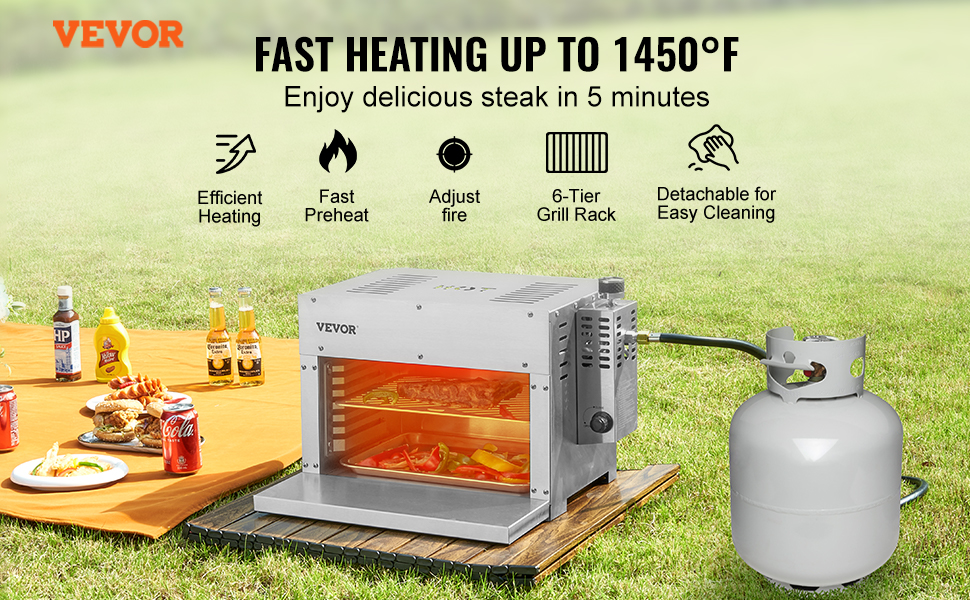 VEVOR Propane Steak Grill 1500°F Portable Infrared Broiler for Outdoor ...