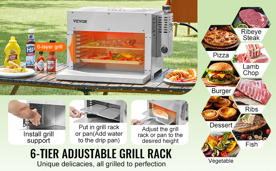 VEVOR Propane Steak Grill 1500°F Portable Infrared Broiler for Outdoor ...