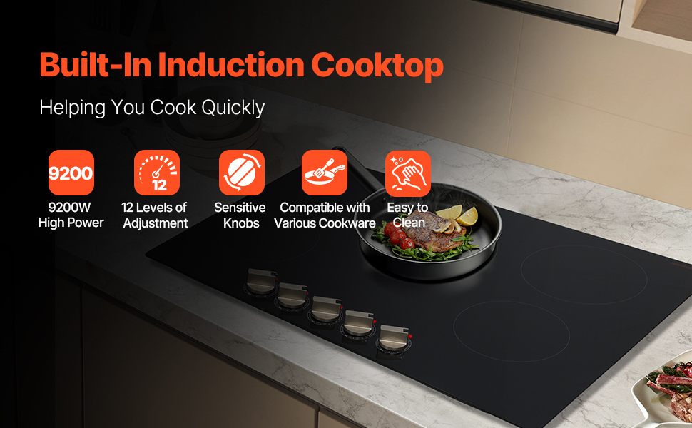 VEVOR 9200W 5 Burner Induction Cooktop Electric Countertop Burner Knob ...
