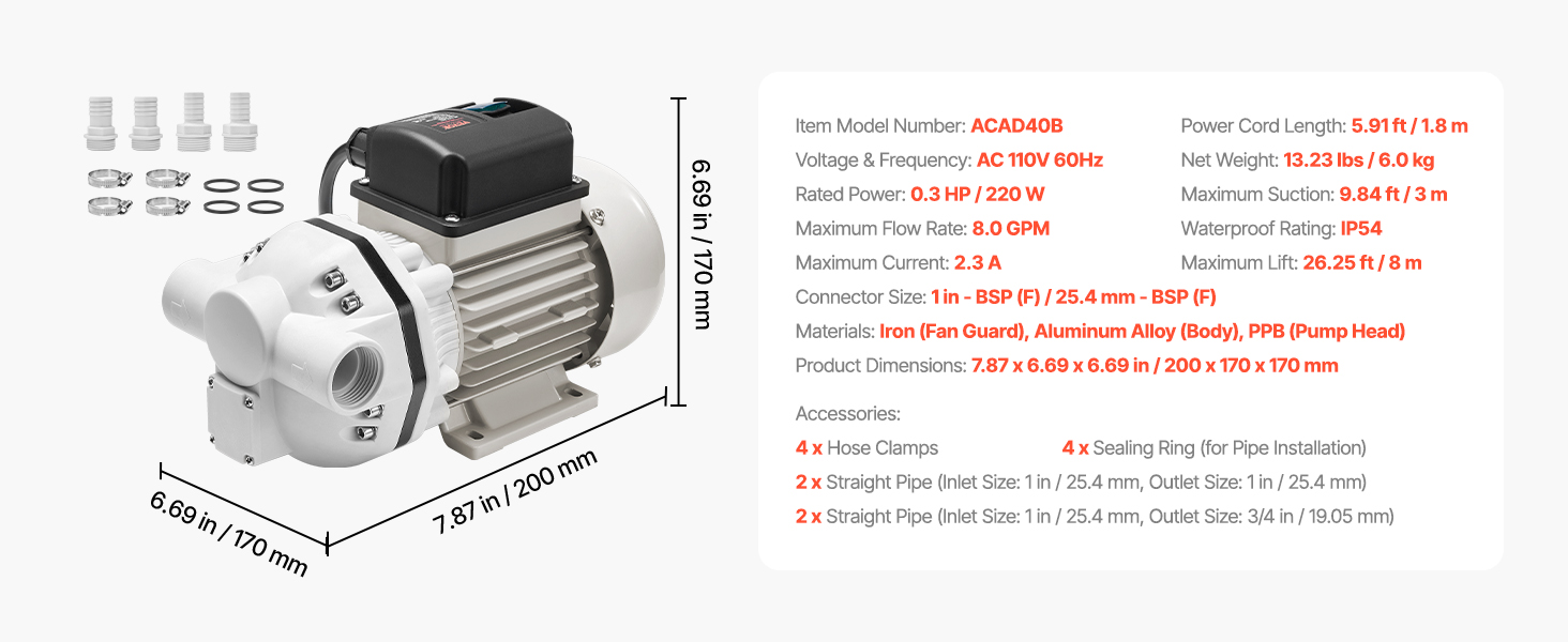 DEF Transfer Pump 8 GPM 110V for Diesel Exhaust Fluid Diaphragm Self ...