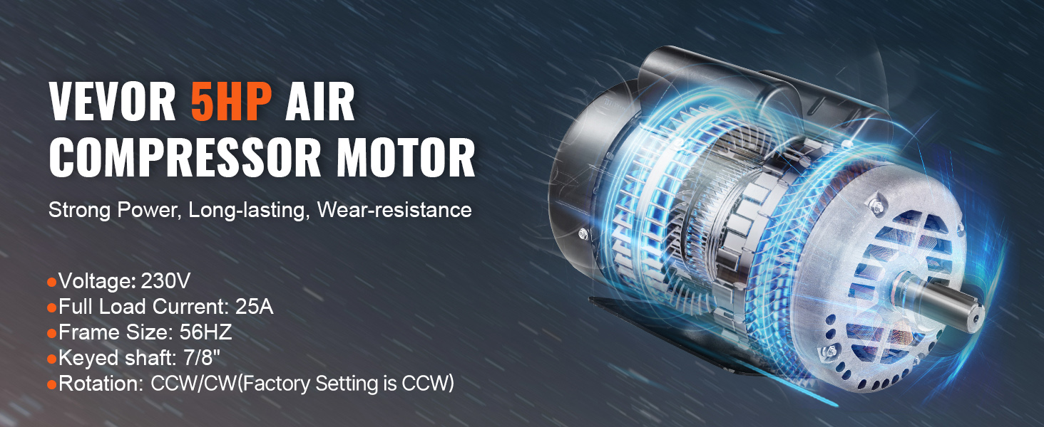 5HP Air Compressor Electric Motor 230V 25A 3450RPM 56Hz Frame CW/CCW ...