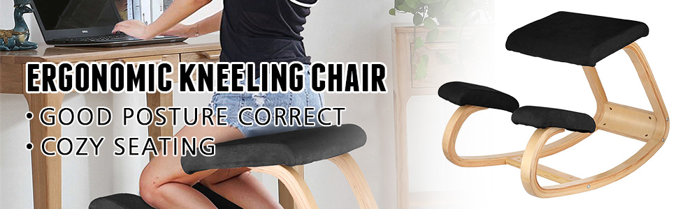 VEVOR Wooden Ergonomic Kneeling Chair Memory Seat Cushion Relieving ...