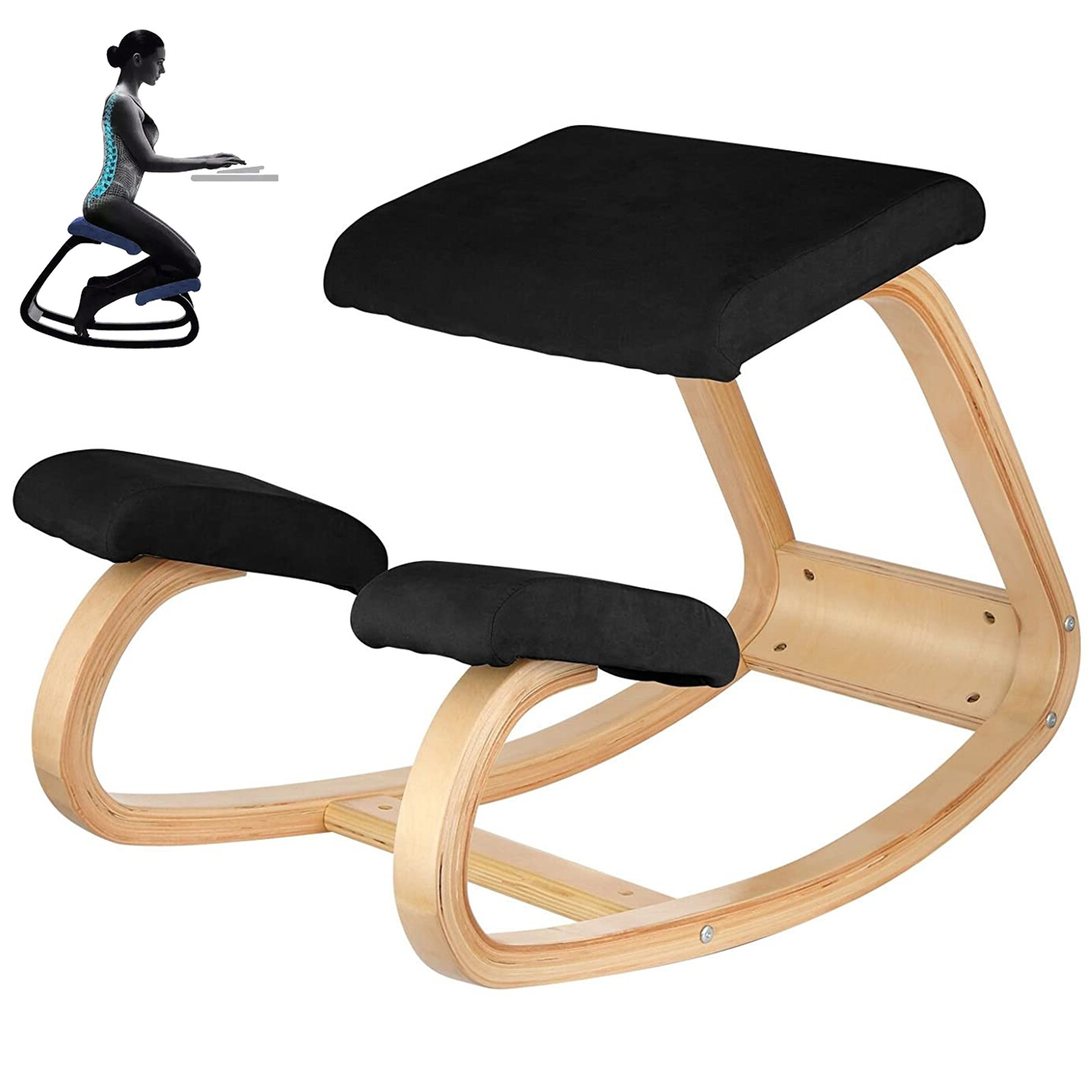 VEVOR Wooden Ergonomic Kneeling Chair Memory Seat Cushion Relieving ...