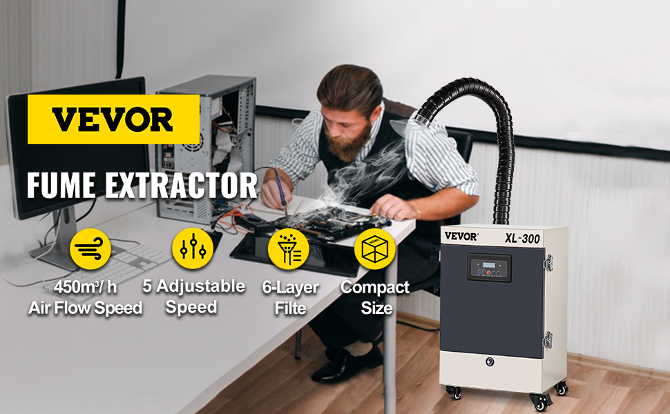 VEVOR Solder Fume Extractor, 330W 270 CFM Smoke Absorber, 6-Stage ...
