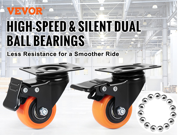 VEVOR Caster Wheels, 2-inch Swivel Plate Casters, Set of 4, with ...