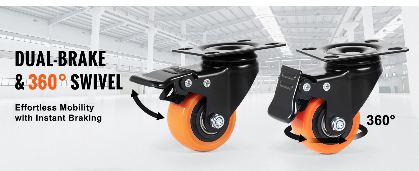 VEVOR Caster Wheels, 2-inch Swivel Plate Casters, Set of 4, with ...