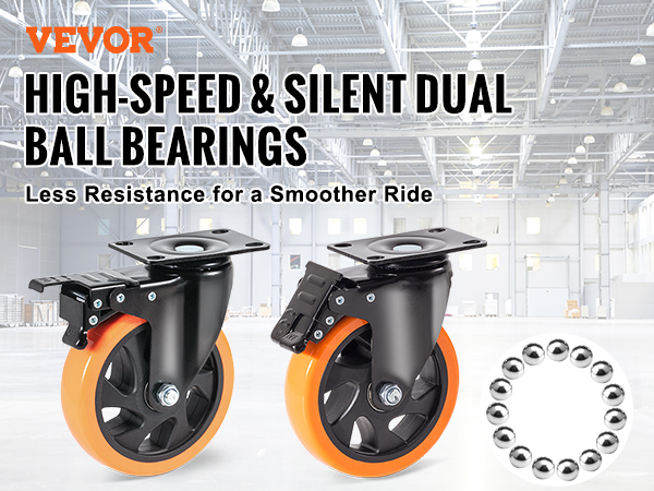 VEVOR Caster Wheels, 127 mm Swivel Plate Casters, Set of 4, with ...