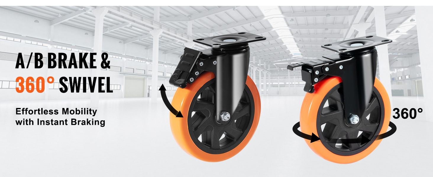 VEVOR Caster Wheels, 6-inch Swivel Plate Casters, Set of 4, with ...