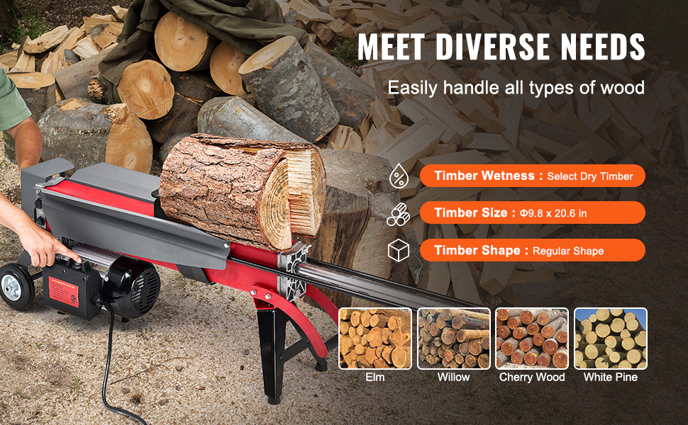 VEVOR 6.5T Force Electric Log Splitter 3400 RPM Log Splitter with 1.75 ...