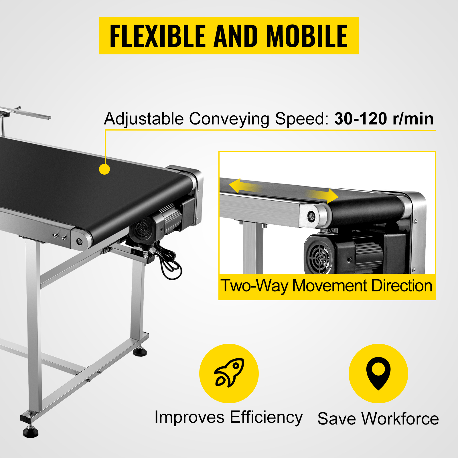 VEVOR Belt Conveyor Length 59-Inch, PVC Conveyor Belt Width 23.6-Inch ...