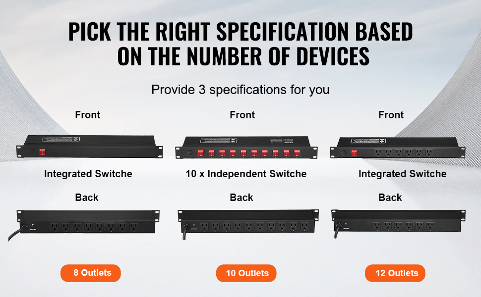 VEVOR 19" 1U PDU 8 Outlets Rack Mount Power Strip Surge Overload ...
