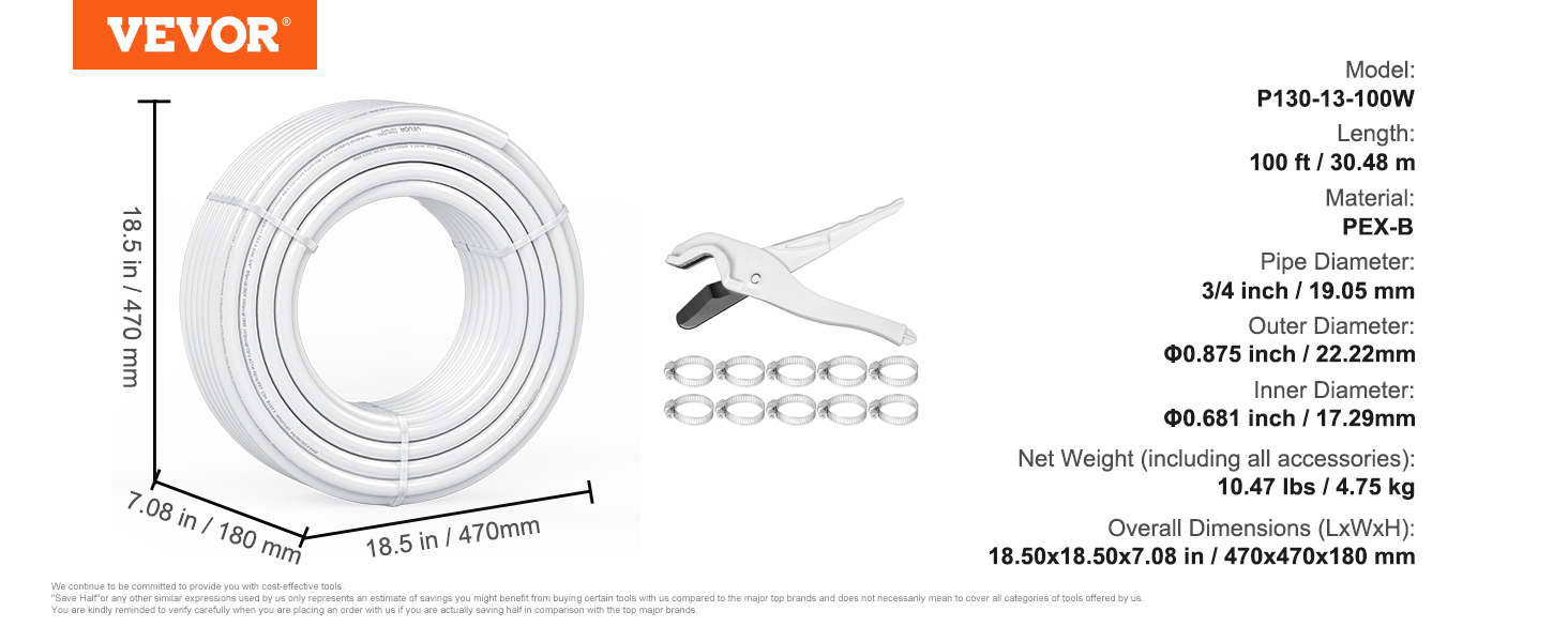 VEVOR PEX Pipe 3/4 Inch, 100 Feet Length PEX-B Flexible Pipe Tubing for ...