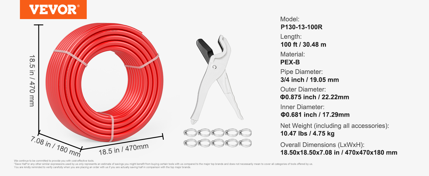 VEVOR PEX Pipe 3/4 Inch, 100 Feet Length PEX-B Flexible Pipe Tubing for ...