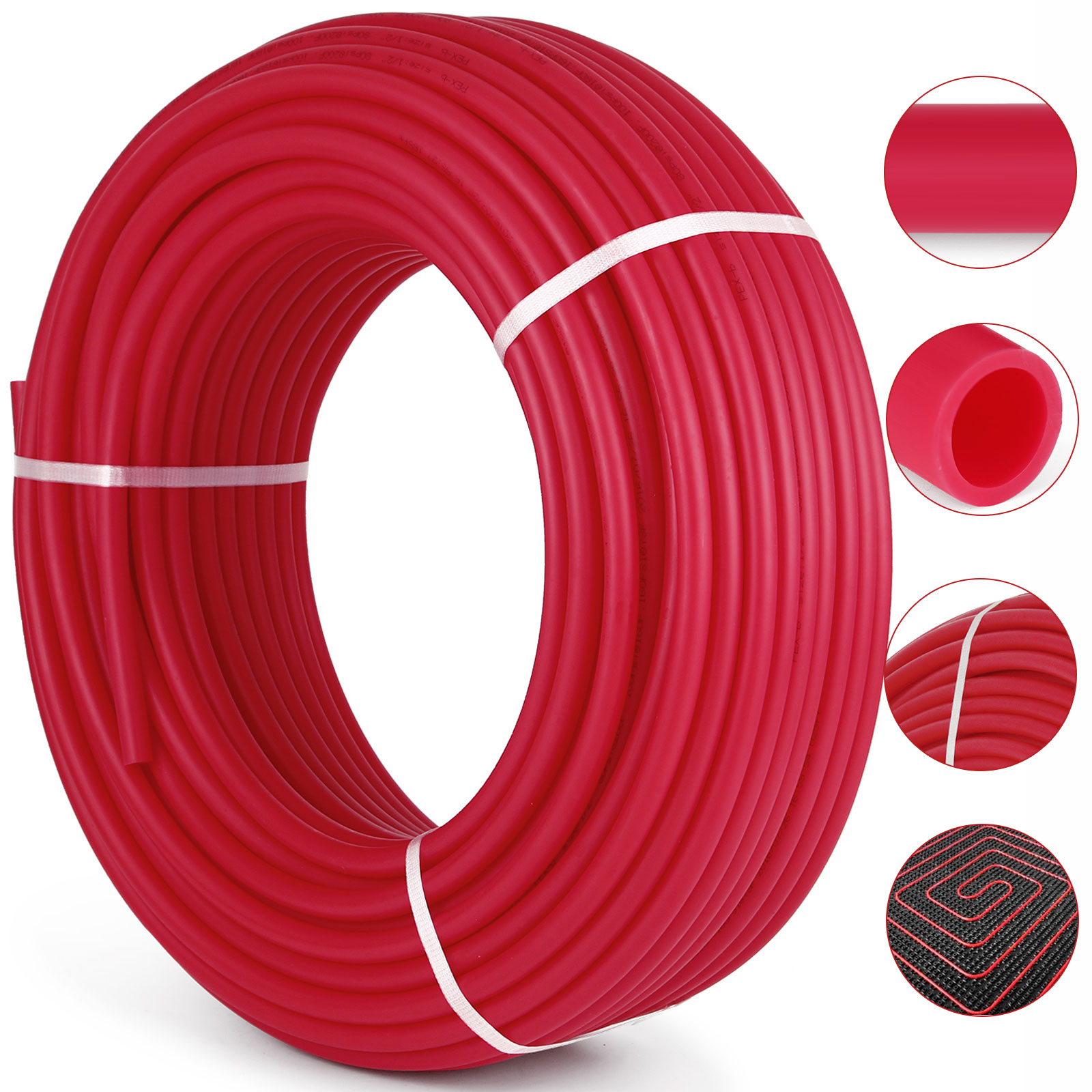 VEVOR 3/4" X 300Ft PEX Tubing Pex-B Red Hydronic Radiant Floor Heat ...