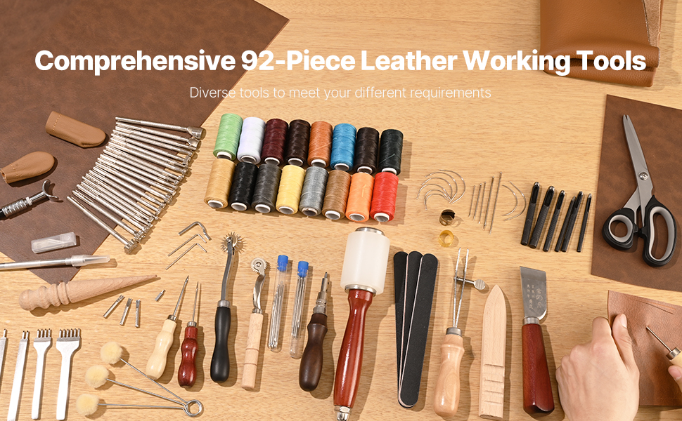 Leather Working Tools Kit 92 PCS Engraving Punching Stamping Sewing ...