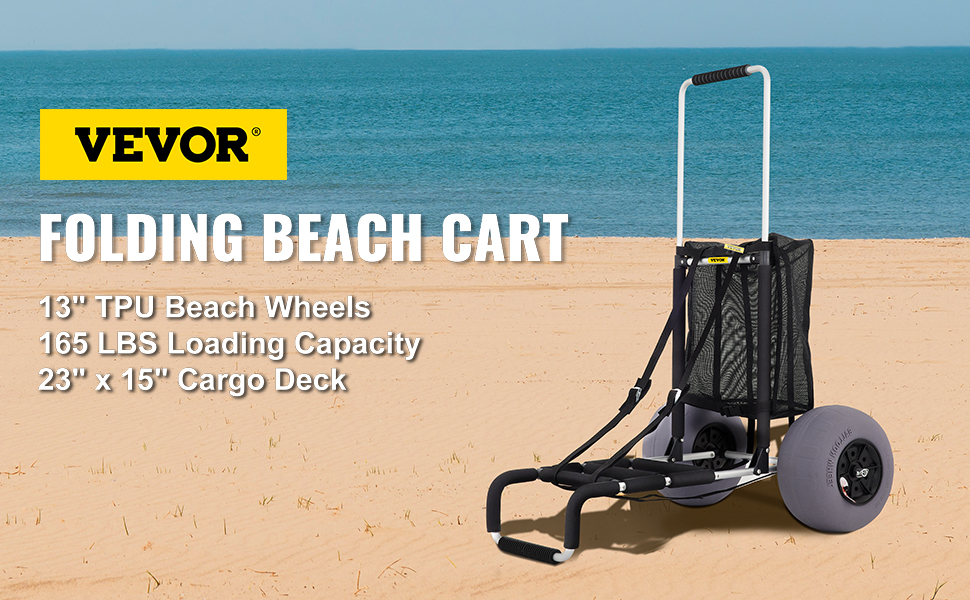 VEVOR Beach Carts for Sand, 23" x 15" Cargo Deck, w/ 13" TPU Balloon ...