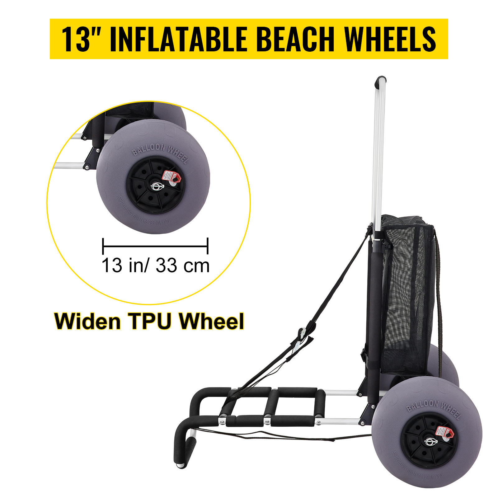 VEVOR Beach Carts for Sand, 23" x 15" Cargo Deck, w/ 13" TPU Balloon ...