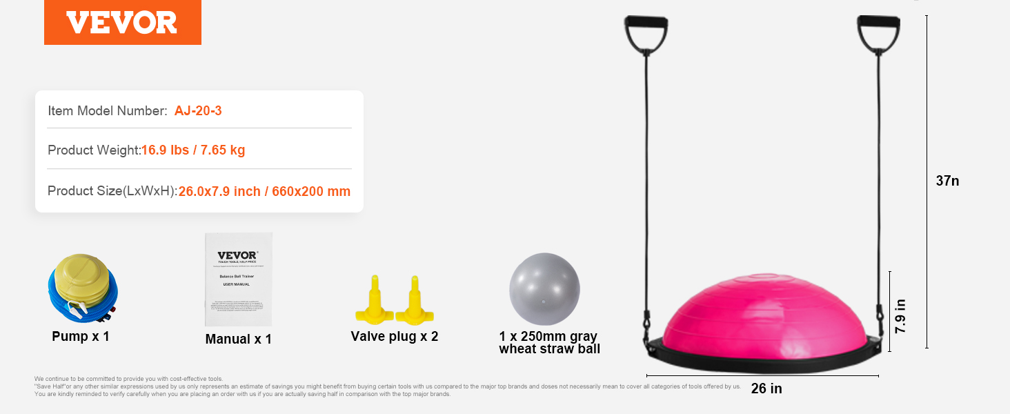VEVOR Half Exercise Ball Trainer, 26 inch Balance Ball Trainer, 1500lbs ...