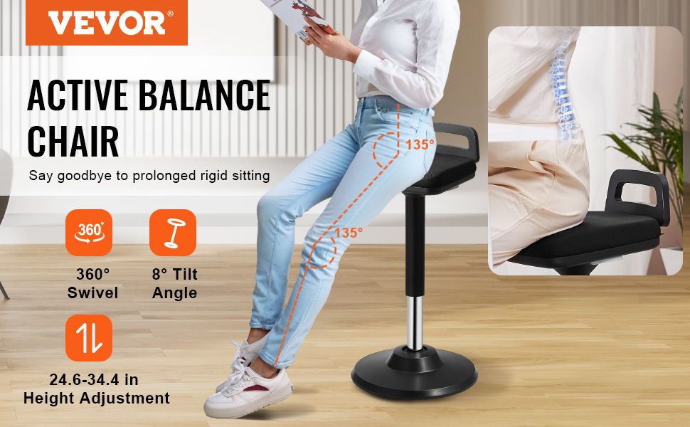 VEVOR Wobble Chair Height-Adjustable (24.6-34.4") Active Chair with ...
