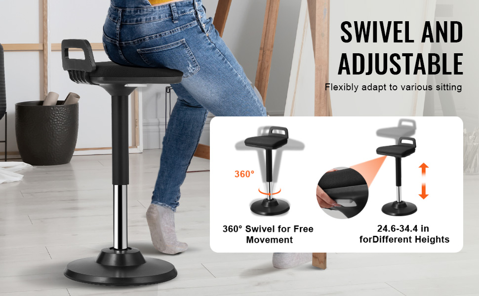 VEVOR Wobble Chair Height-Adjustable (24.6-34.4") Active Chair with ...