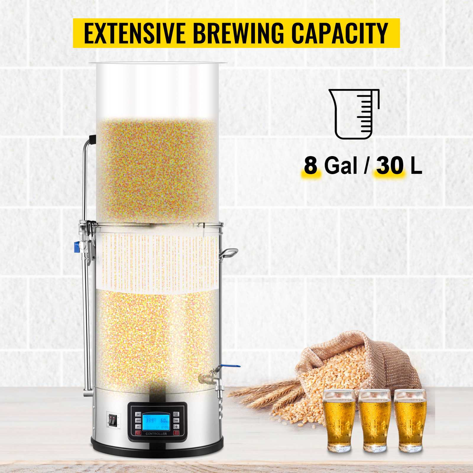 VEVOR Electric Brewing System, 9.2 Gal/35 L Brewing Pot, All-in-One ...