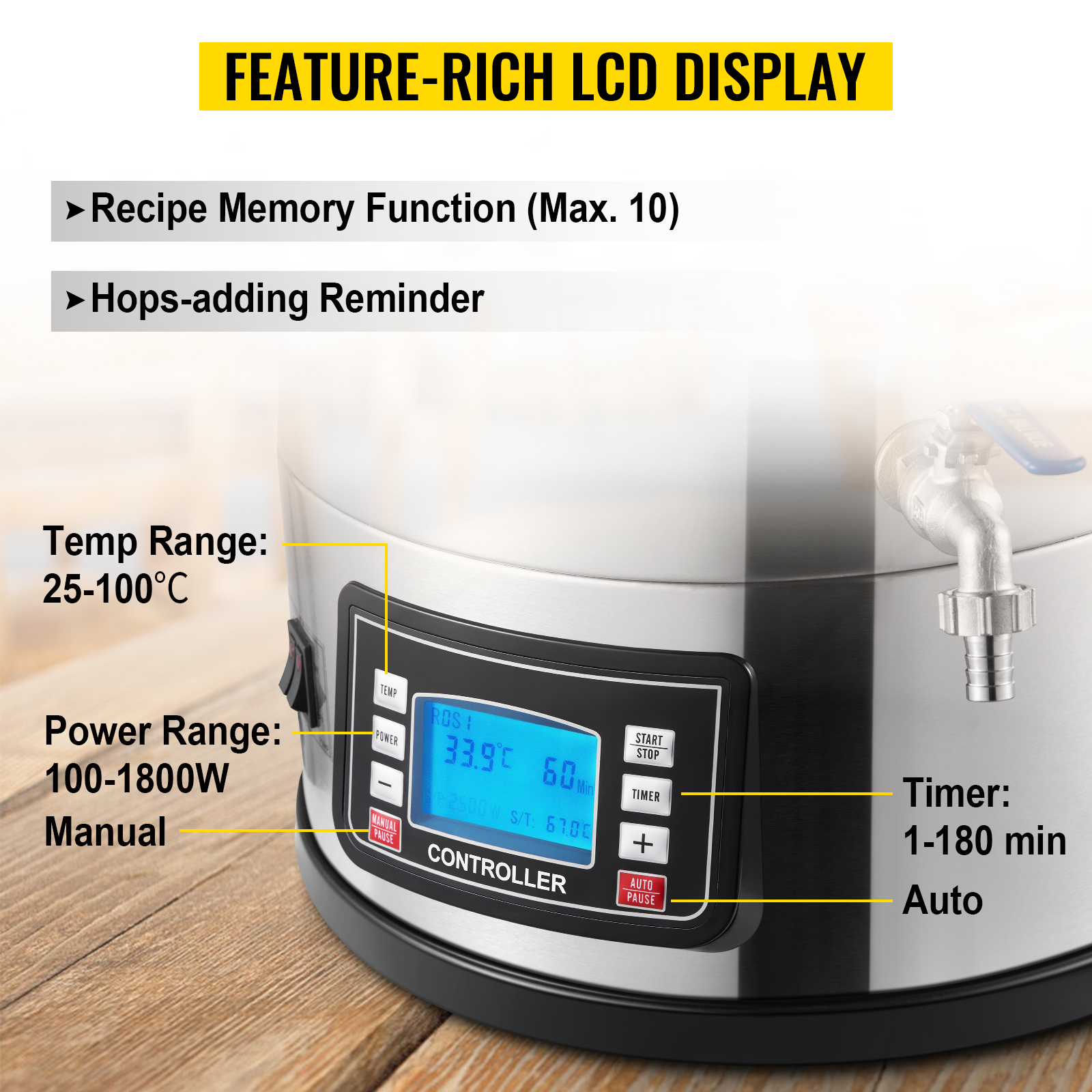 VEVOR Electric Brewing System, 9.2 Gal/35 L Brewing Pot, All-in-One ...