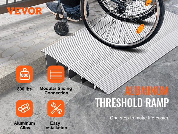 VEVOR Door Threshold Ramp, 5" Rise, 800 lbs Load Capacity, Door Ramp ...