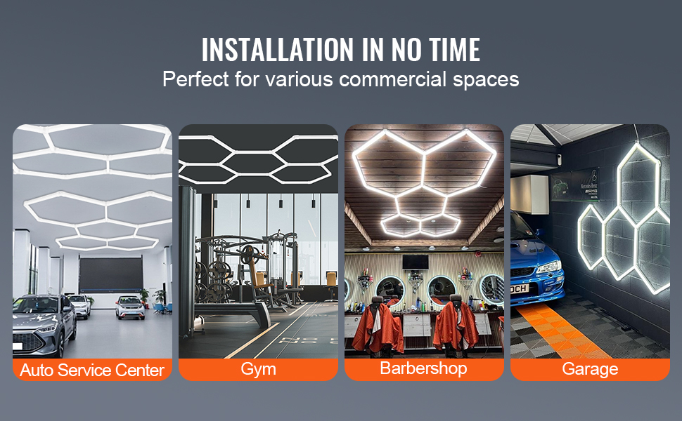 VEVOR Hexagon Garage Lights 26400LM 5 Grid Honeycomb LED Shop Ceiling ...