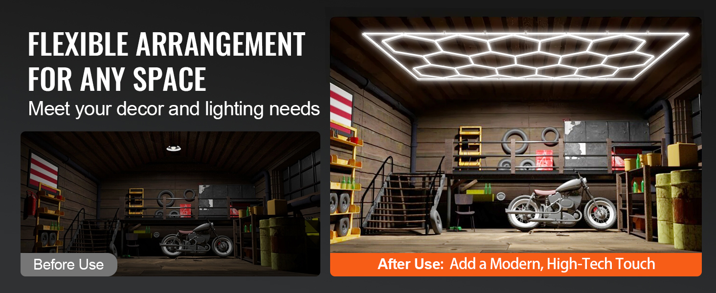 VEVOR Hexagon Garage Lights 66300LM 15 Grids Honeycomb LED Shop Ceiling ...