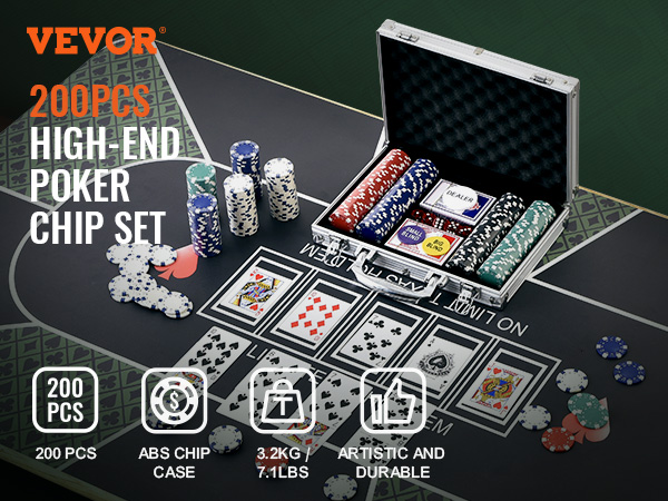 VEVOR Poker Chip Set, 200-Piece Poker Set, Complete Poker Playing Game ...