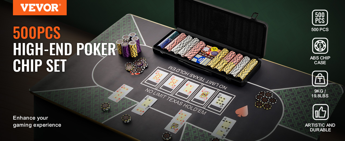 VEVOR Poker Chip Set, 500-Piece Poker Set, Complete Poker Playing Game ...