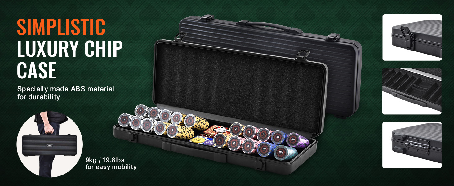 VEVOR Poker Chip Set, 500-Piece Poker Set, Complete Poker Playing Game ...