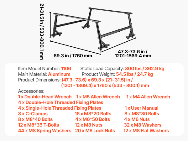 Truck Ladder Rack Non-Drilling Bed Rack 800 lbs Capacity for Large ...