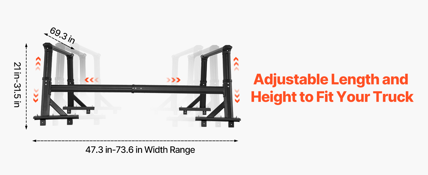 VEVOR Truck Ladder Rack Non-Drilling Bed Rack 800 lbs Capacity for ...